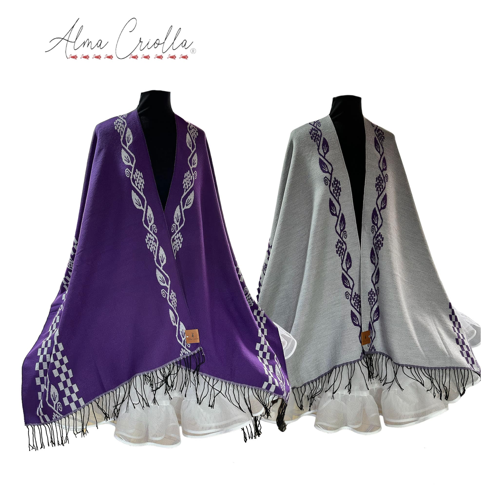 Ruana tejida jacquard folclorica REVERSIBLE | almacriolla